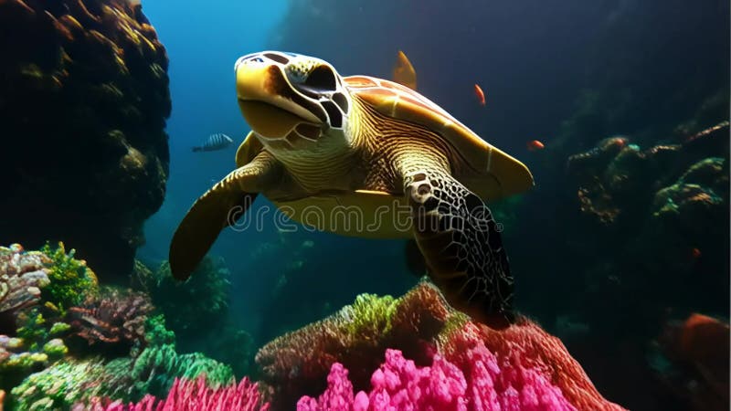 Sea Turtle in Deep Ocean stock footage. Video of beauty - 383898458
