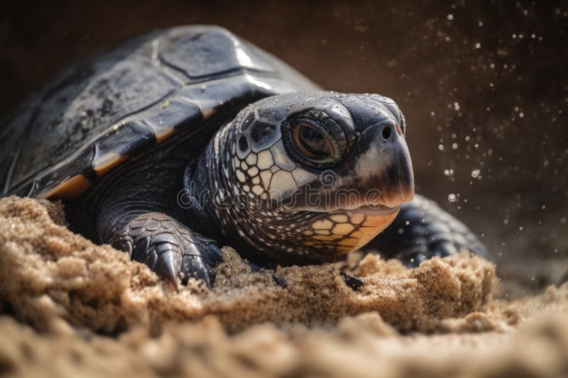 Sea Turtle Emerging from Its Egg, Ready To Make Its Journey into the ...