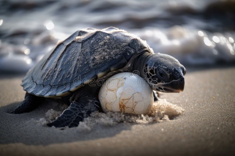 Sea Turtle Emerging from Its Egg, Ready To Make Its Journey into the ...