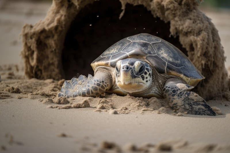 Sea Turtle Emerging from Its Shell, Revealing Its New Life Stock ...