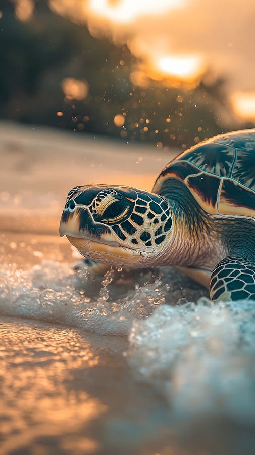Sea Turtle Emerging from the Water Stock Image - Image of emerging ...
