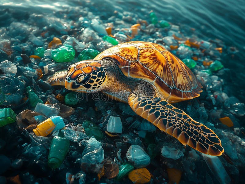 Sea Turtle Entangled in Plastic Debris. Devastating Effects of Ocean ...
