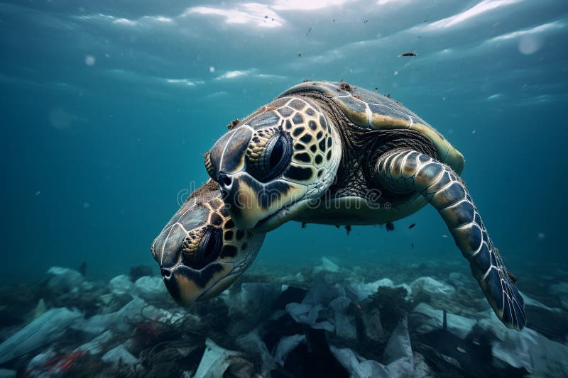 Sea Turtle Entangled: Stark Reminder of Marine Plastic Pollution Stock ...