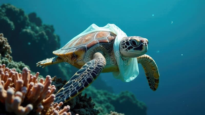 Sea Turtle Fights Plastic Bag in Ocean, Marine Pollution. Idea Raises ...