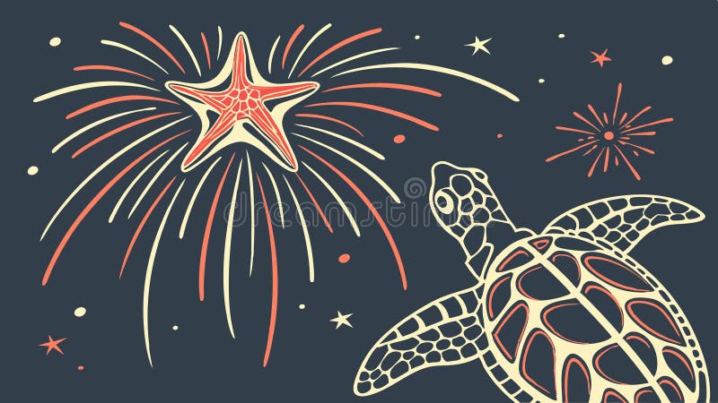Sea Turtle Fireworks Celebration, Vector Design Generative AI Stock ...