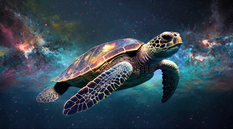 Sea turtle flying in space stock illustration. Illustration of swimming ...