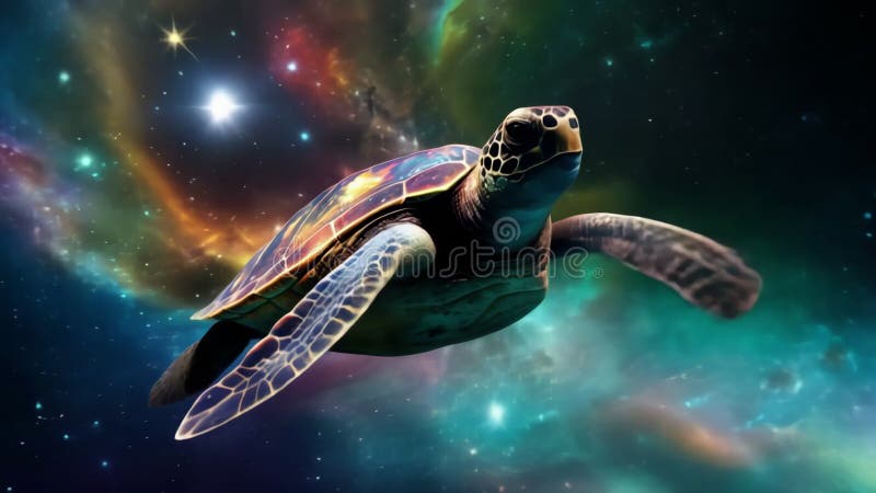 Sea turtle flying in space stock video. Video of aquatic - 332904107