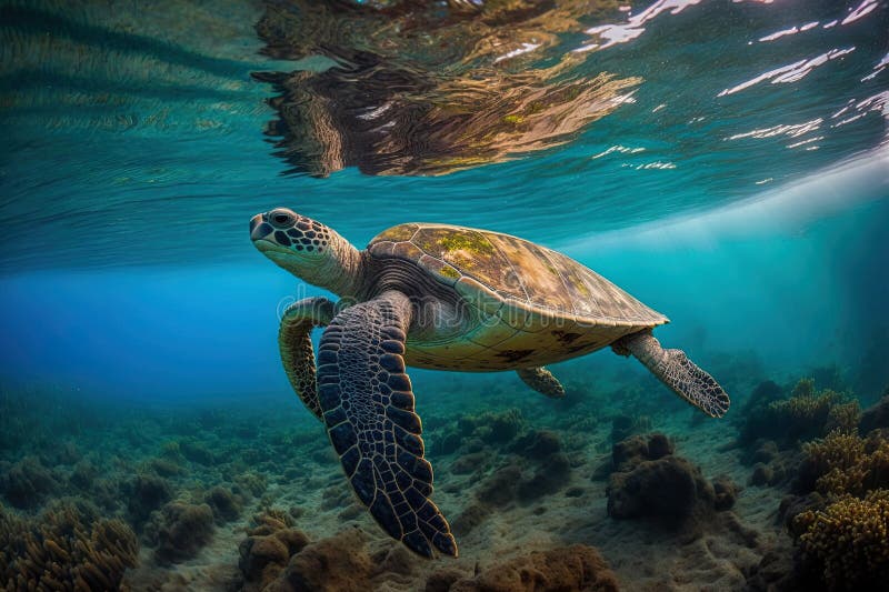 Sea Turtle in the Galapagos Islands, Photographed Stock Illustration ...