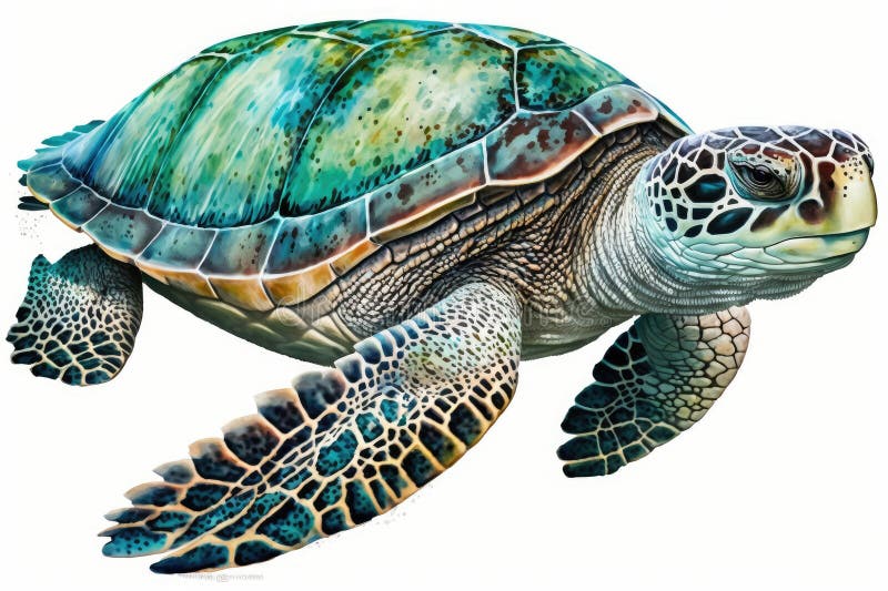 Full Body Sea Turtle Watercolor, Close Up Predator Animals Wildlife ...