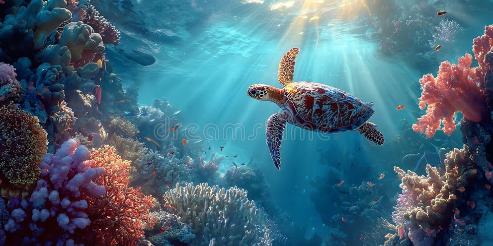 Sea Turtle Grace Underwater Paradise Stock Illustration - Illustration of underwater, nature ...
