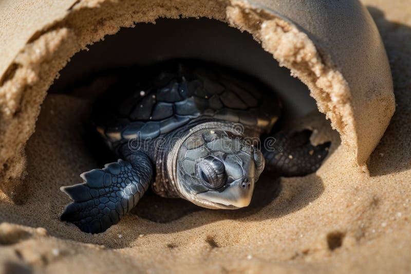 Sea Turtle Hatching, with Flippers and Shell Visible Stock Illustration ...