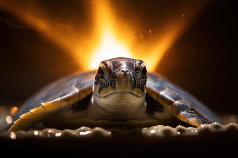 Sea Turtle Hatchling Emerging from Its Shell, Surrounded by Shining ...