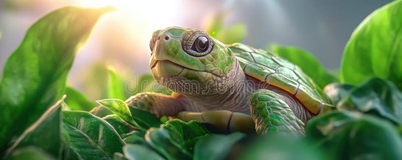 Sea Turtle Hatchling Emerging from Underwater Flora, a Symbol of Ocean ...