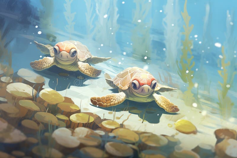Sea Turtle Hatchlings Emerging from Nest Stock Illustration ...
