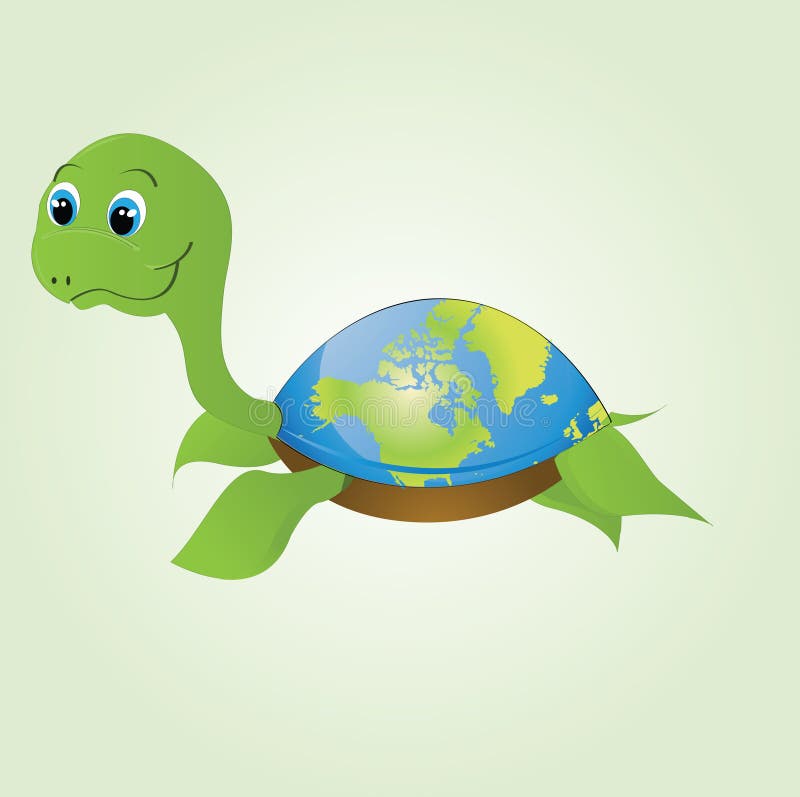 Fun turtle with the world stock illustration. Illustration of seafood ...