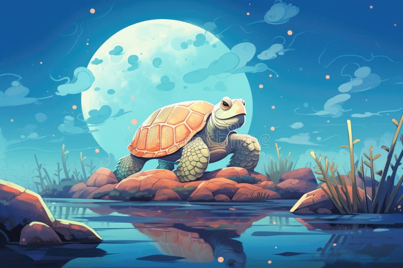 Sea Turtle Laying Eggs Under the Bright Moon Stock Image - Image of ...