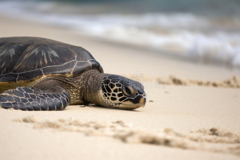 Sea Turtle Laying Her Eggs on Sandy Beach Stock Illustration ...