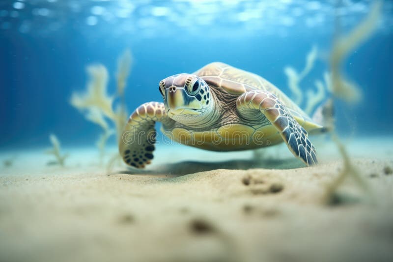 Sea Turtle Leaving Trails in Underwater Sand Stock Photo - Image of aquatic, conservation: 301610764