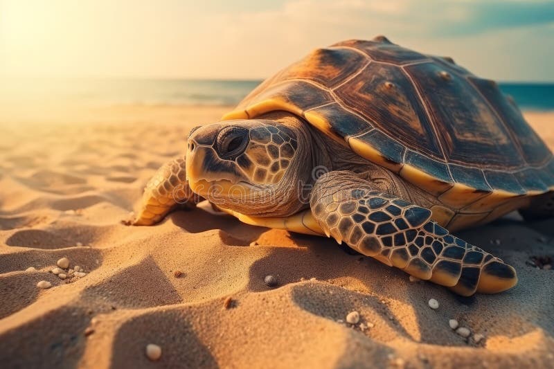 Sea Turtle Lying on the Beach at Sunset. World Turtle Day Stock Image ...