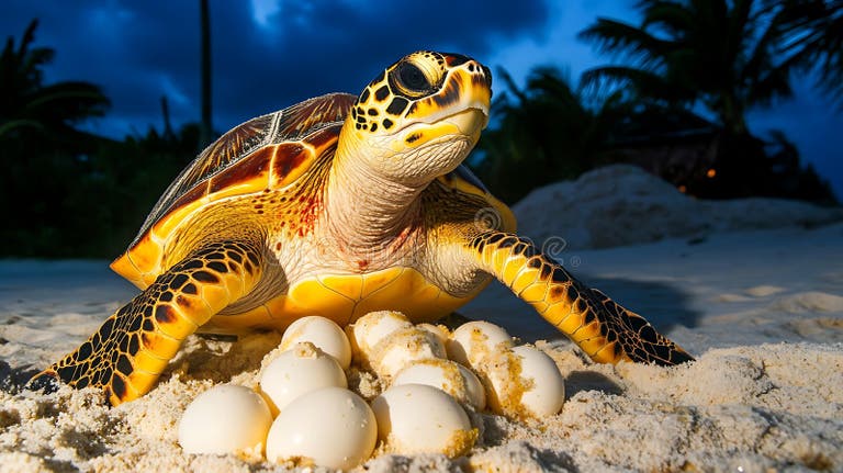 A Sea Turtle Nesting on the Beach Under a Dramatic Sky Stock ...