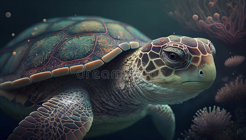 Sea Turtle in the Ocean. 3D Illustration. 3D Rendering Stock ...