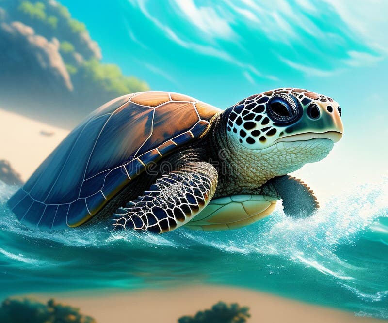 Sea Turtle in the Ocean.generative Ai Stock Illustration - Illustration ...