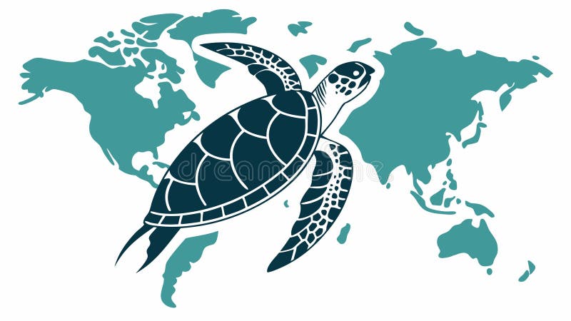 Sea Turtle Over World Map Ocean Conservation, Vector Design Generative ...
