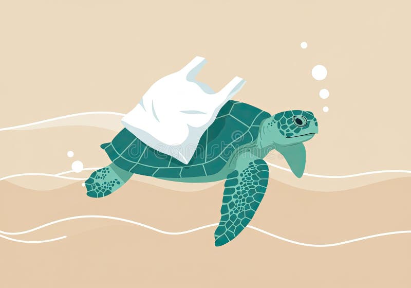 Sea Turtle with a Plastic Bag on Its Back Underwater in the Ocean ...