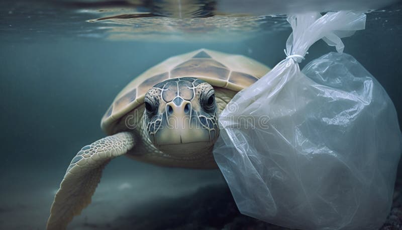Turtle in Plastic Bag. Platic Pollution Problem. Environment Concept ...