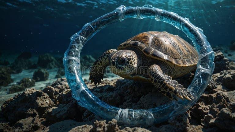 Sea Turtle in Plastic Ring, Showing the Devastating Effects of Ocean ...