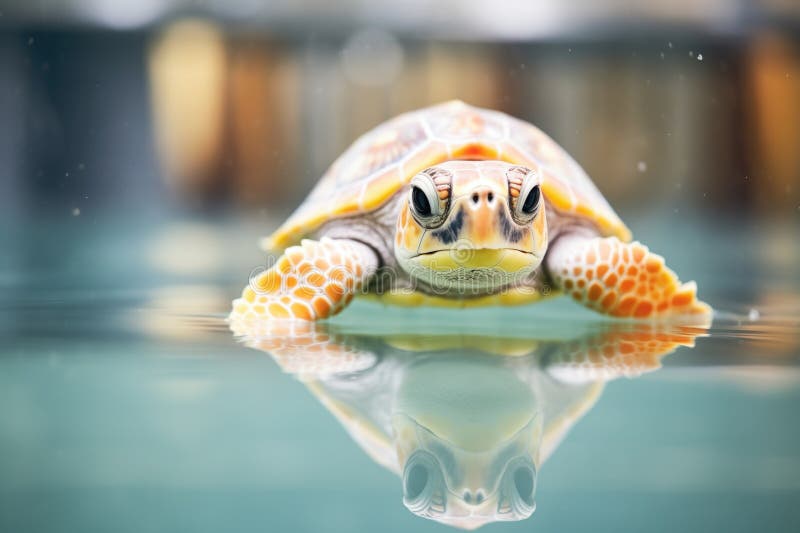 Sea Turtle with Reflection on Water Surface Stock Illustration - Illustration of conservation ...