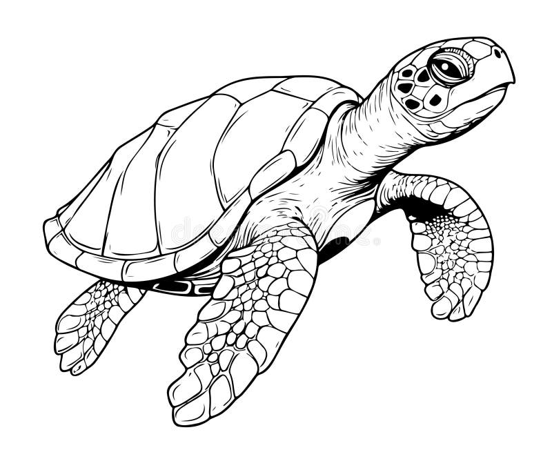 Sea Turtle Reptile Sketch Hand Drawn in Graphic Vector Illustration ...