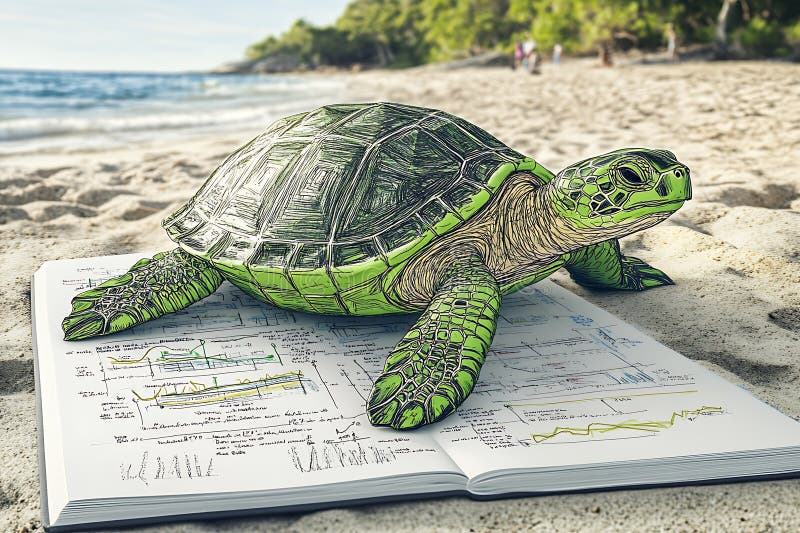 Sea Turtle Resting on Beach with Notebook Stock Illustration ...