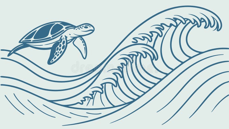 Sea Turtle Riding a Dynamic Ocean Wave, Nature, Vector Design ...