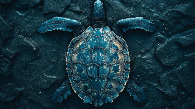 A Sea Turtle Shell on Dark Sand Stock Illustration - Illustration of ...
