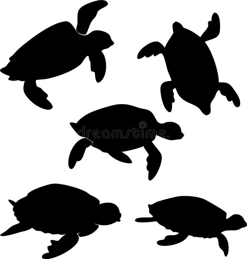 Sea Turtle Silhouette Vector Bundle Stock Illustration - Illustration ...
