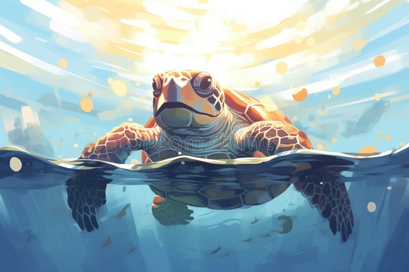 Sea Turtle Silhouetted Against the Sun Seen from the Water Surface ...