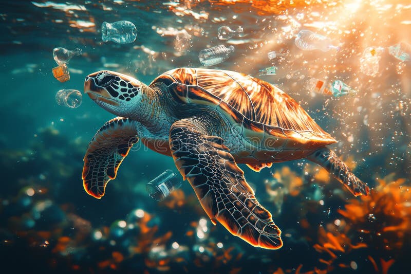 Sea Turtle Struggles Swim As Its Flipper is Ensnared in Six Pack Ring ...