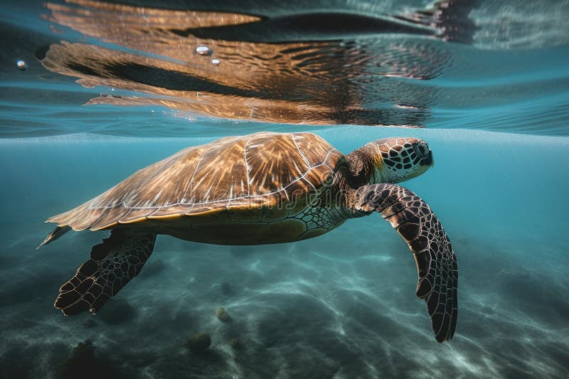 Sea Turtle Swimming, with Its Flippers Breaking the Water S Surface ...
