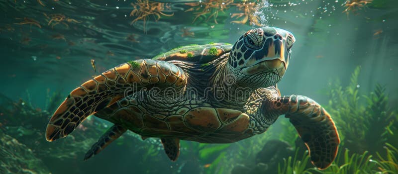 Sea Turtle Swimming in the Ocean Stock Photo - Image of shell, turtle ...