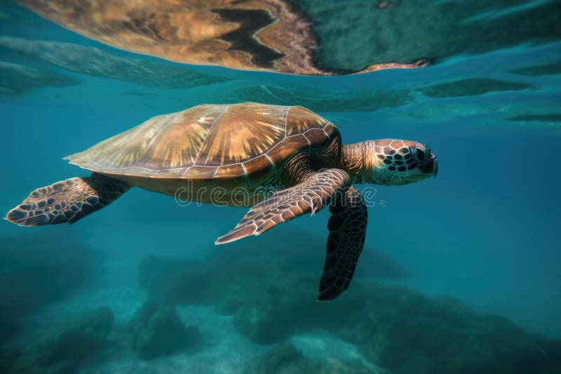 Sea Turtle Swimming in the Ocean, with Its Flippers and Tail Visible ...