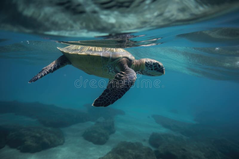 Sea Turtle Swimming in the Ocean, with Its Flippers and Tail Visible ...