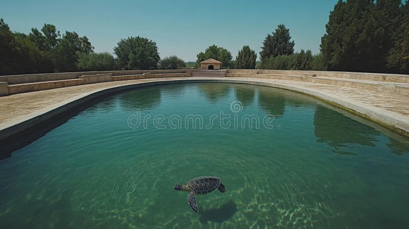 Sea Turtle Swimming in a Stone Pool Landscape Stock Illustration ...