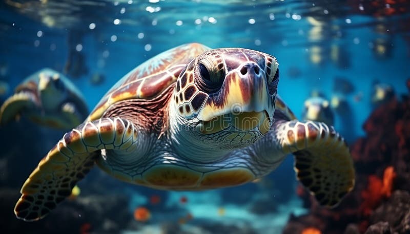 Sea Turtle Swimming in the Underwater Reef Generated by AI Stock Photo ...