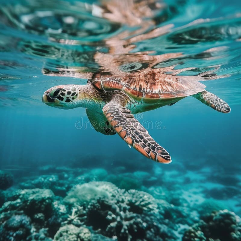 A Sea Turtle Swimming in the Water Stock Illustration - Illustration of ...