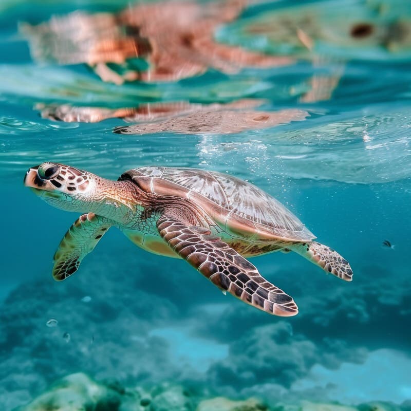 A Sea Turtle Swimming in the Water Stock Illustration - Illustration of ...