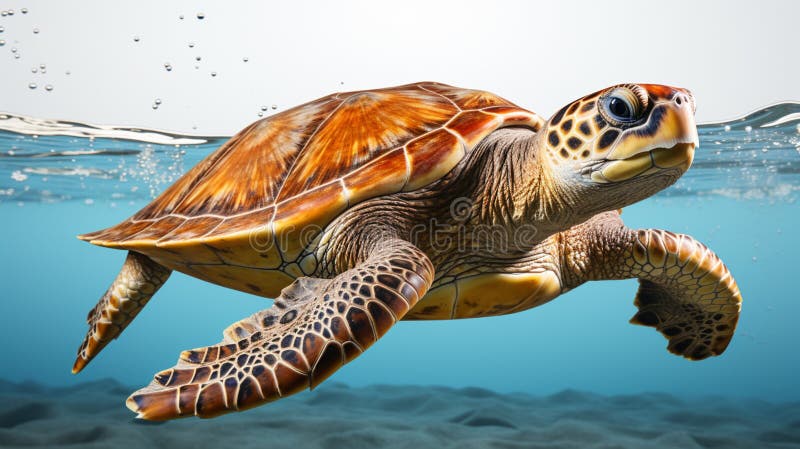 Sea Turtle Swimming on White Background. Generative Ai Stock Image ...