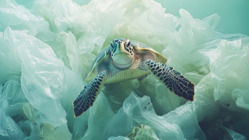 Sea Turtle Trapped in Plastic Waste Stock Image - Image of marine ...