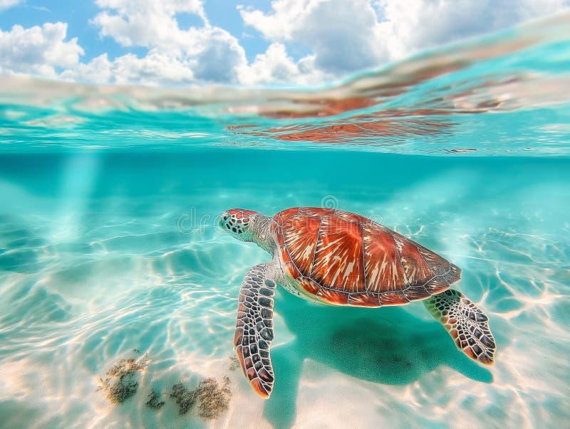 Sea Turtle Under Crystal Turquoise Water Stock Photo - Image of reptile ...