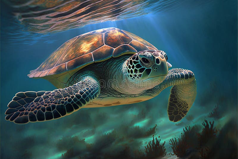 Sea turtle under water stock illustration. Illustration of blue - 271147592